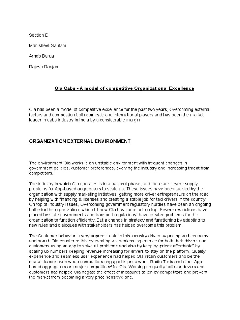 Ola Cabs: Strategies for Market Leadership | PDF | Taxicab | Strategic ...