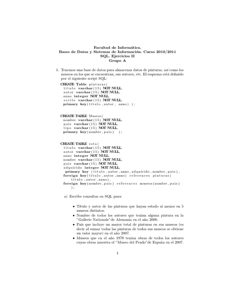 Ejercicios SQL II | Descargar gratis PDF | SQL | Mascota
