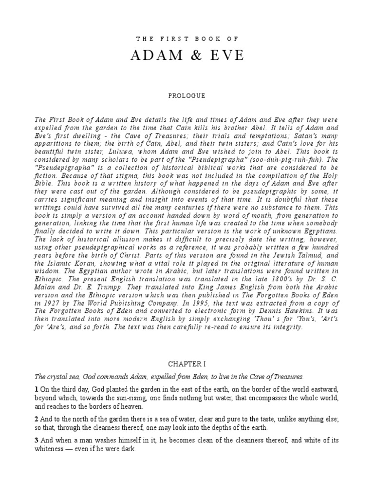 First Book of Adam and Eve - Odt | PDF | Adam | Christianity