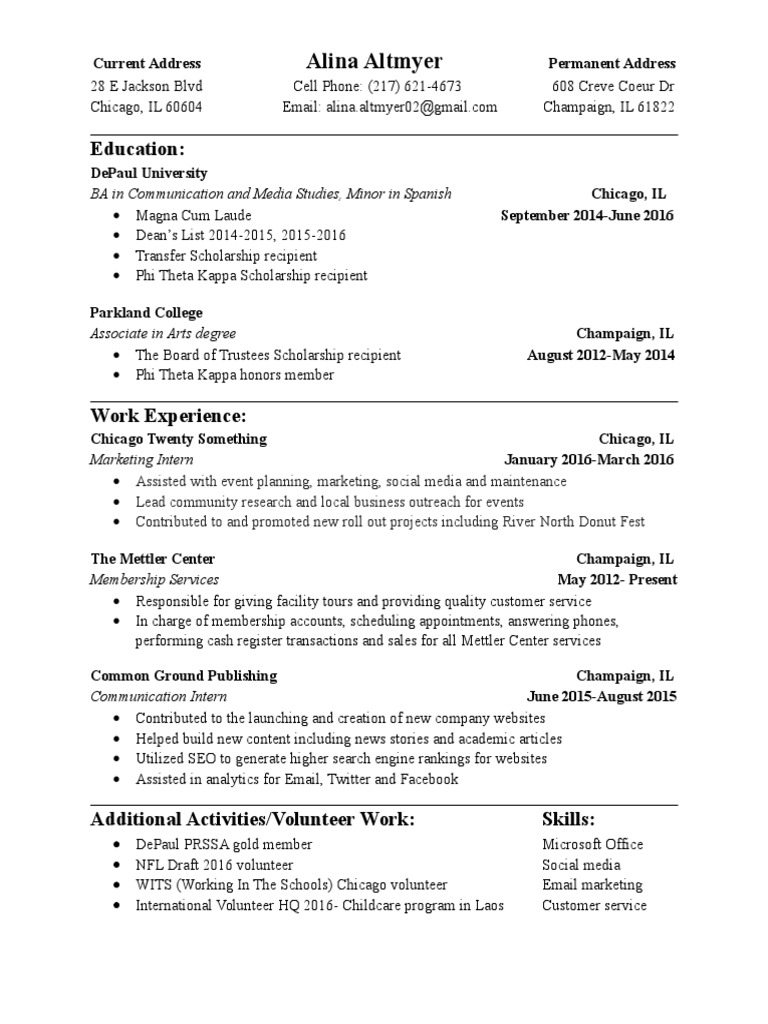Alina Altmyer Resume | PDF