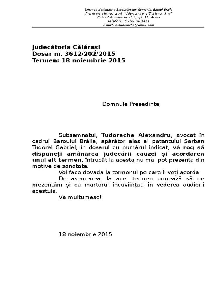 Cerere Amânare 3612 | PDF