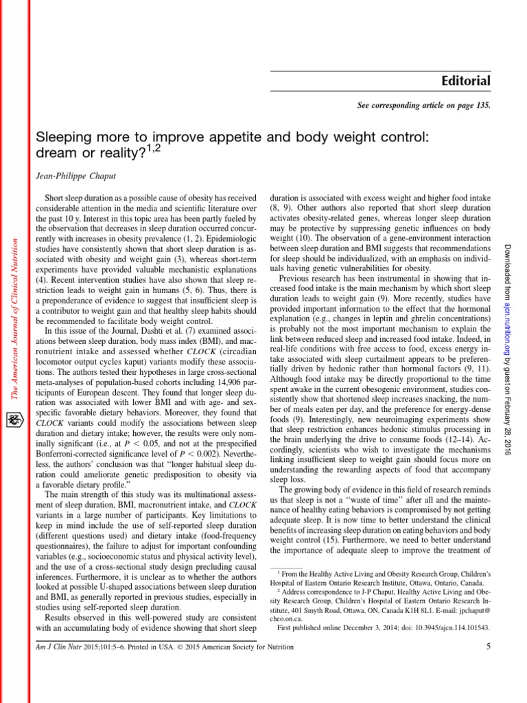 Sleeping More To Improve Appetite and Body Weiht Control - Dream or ...