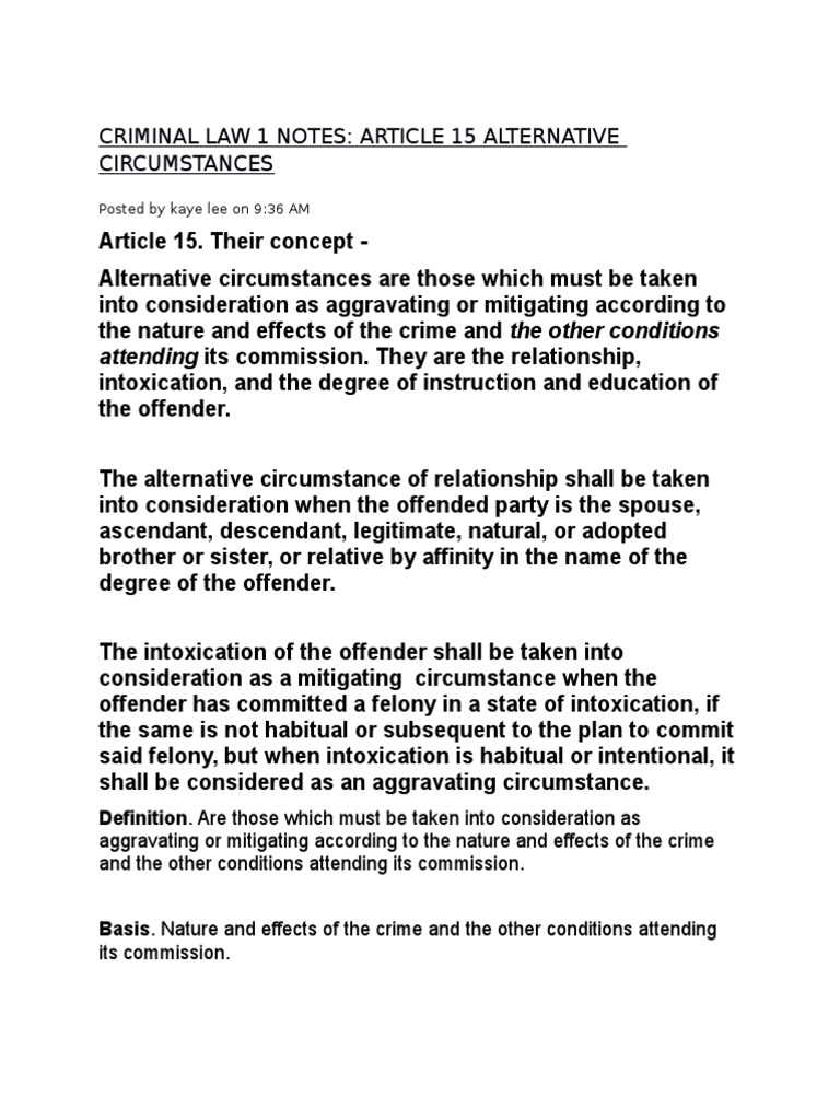 Article 15: Alternative Circumstances Explained | PDF | Murder | Crime ...