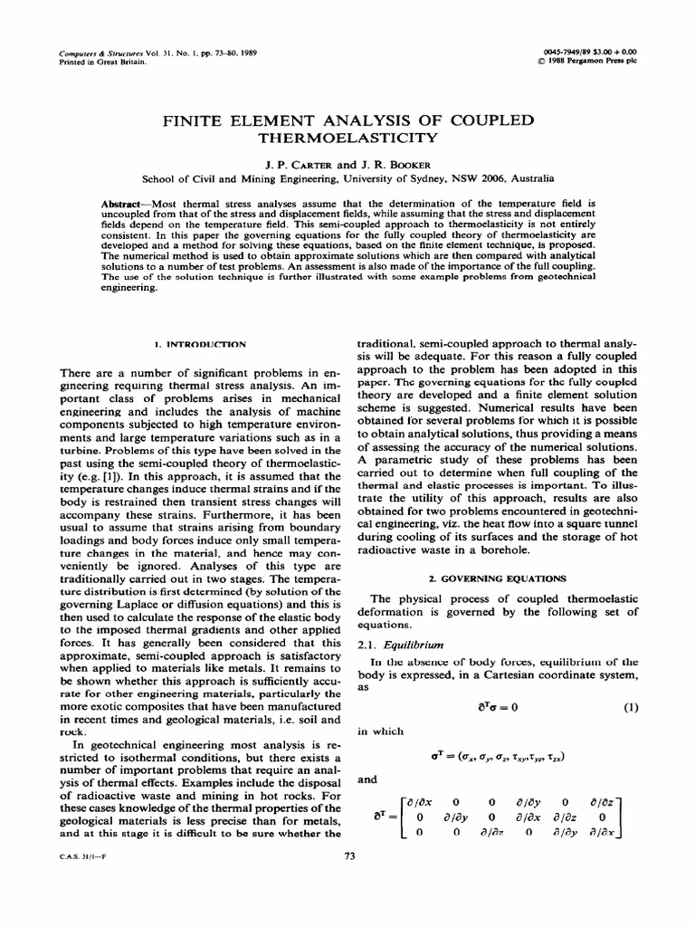 Finite Element Analysis of Coupled Thermoelasticity PDF | Download Free PDF | Deformation ...