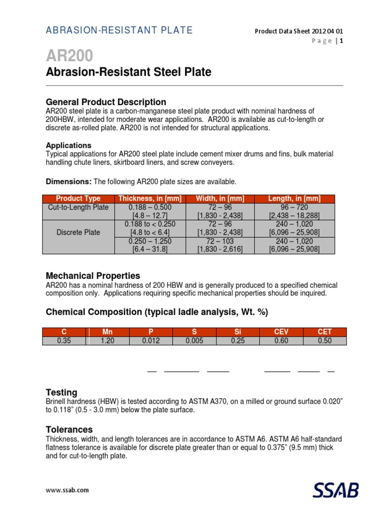 AR200 Abrasion-Resistant Steel Overview | PDF | Welding | Construction