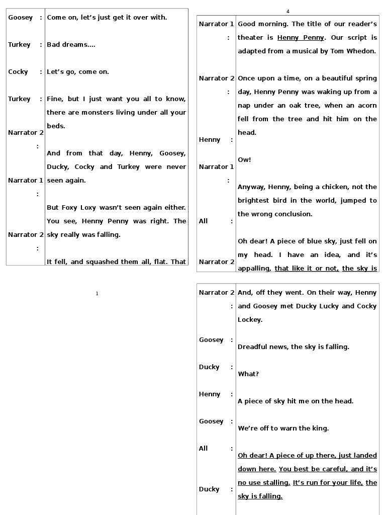 Henny Penny: A Reader's Theater Script | PDF