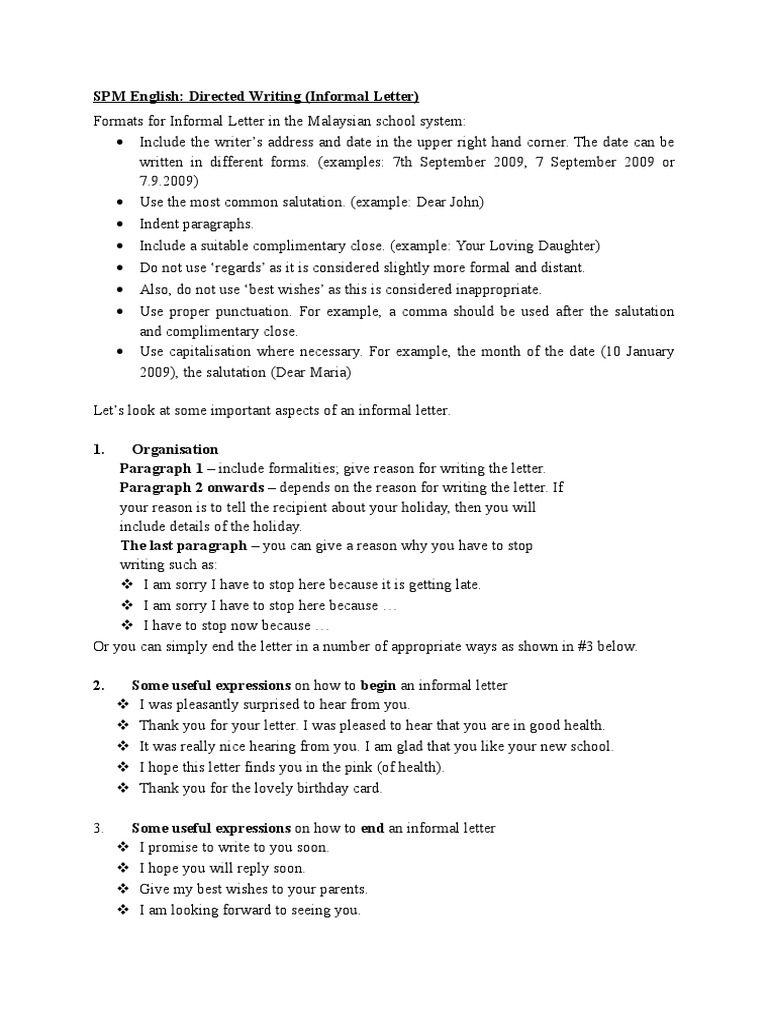 SPM Informal Letter Writing Guide | PDF | Paragraph | Essays