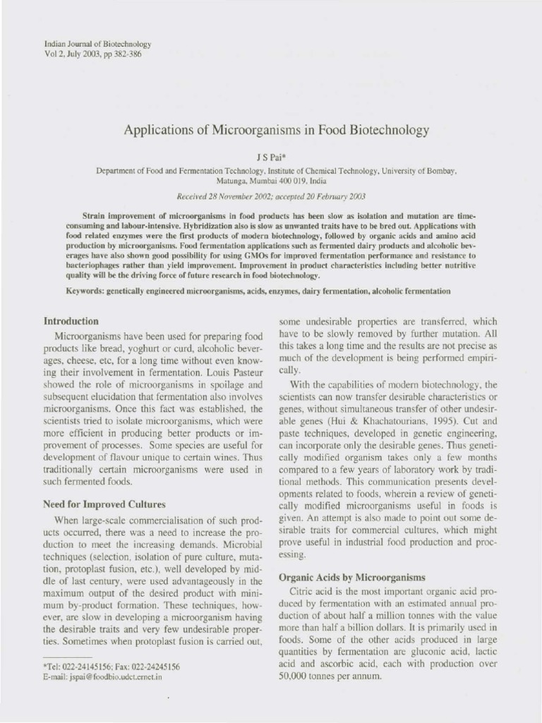 Applications of Microorganism in Food Biotechnology | PDF ...