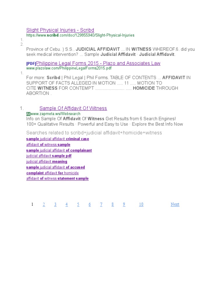 Slight Physical Injuries - Scribd: Judicial Affidavit Witness Judicial ...