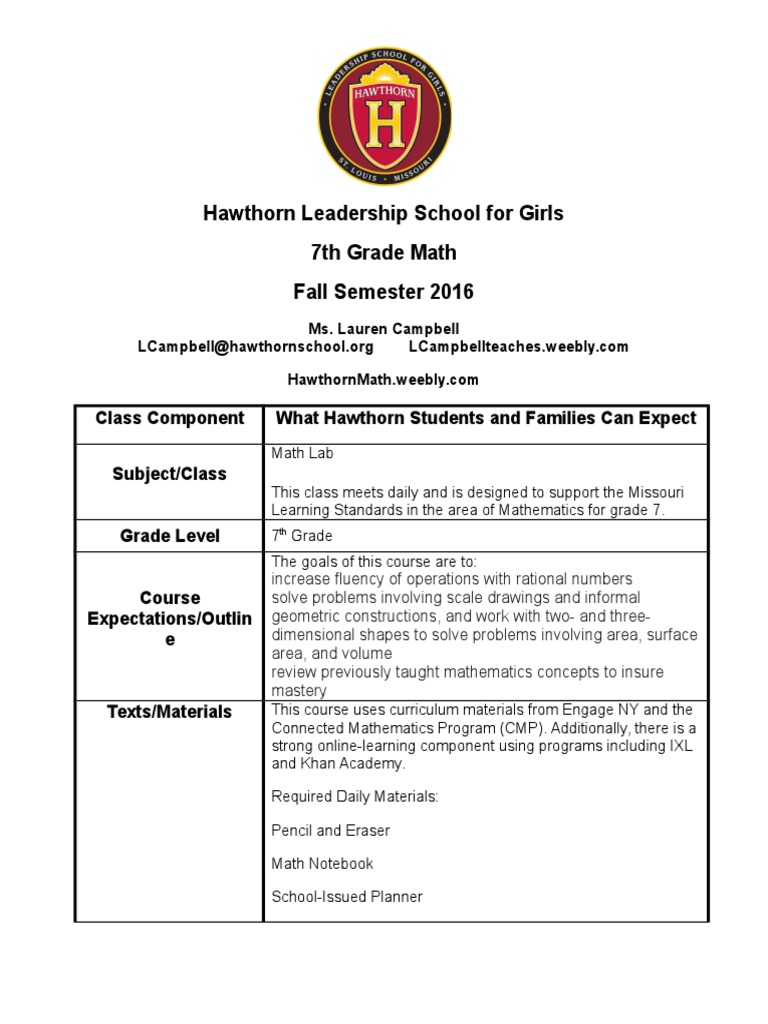 7th Grade Math Course Overview 2016 | PDF