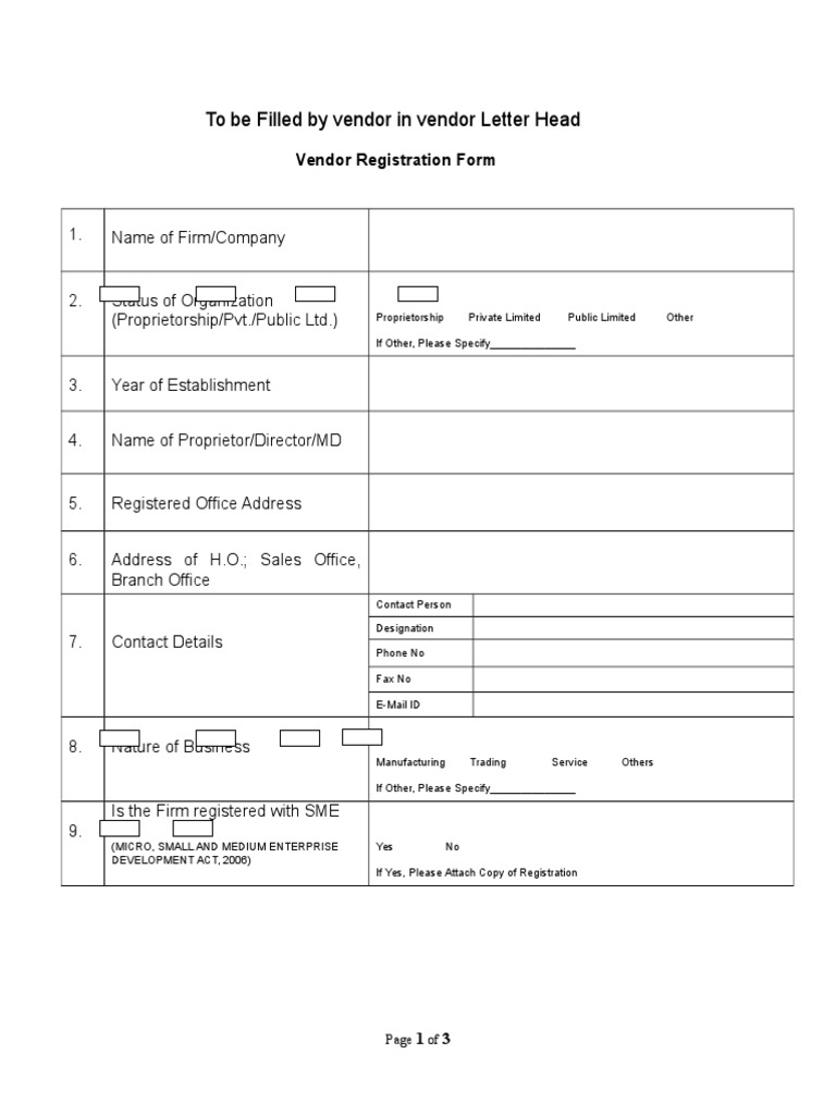 Vendor Registration Form Template | PDF
