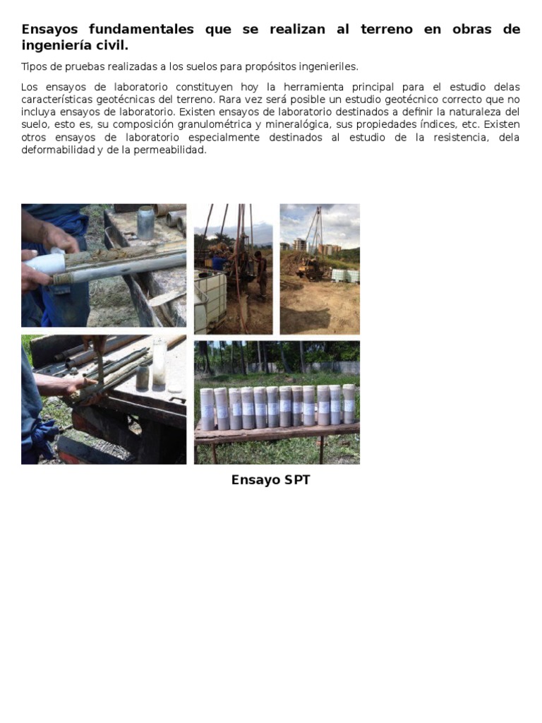 Tipos de Pruebas Realizadas A Los Suelos para Propósitos Ingenieriles | PDF | Suelo ...