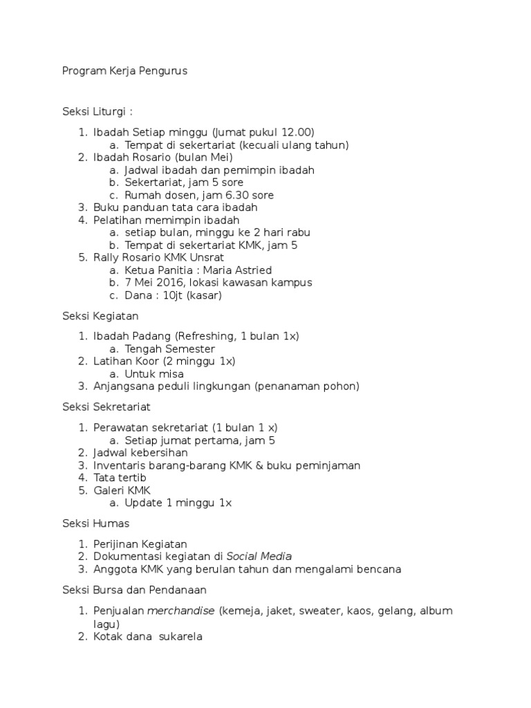Program Kerja Pengurus | PDF