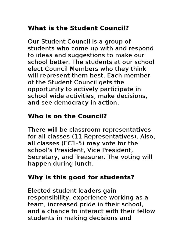 Student Council Info | PDF | Students | Schools