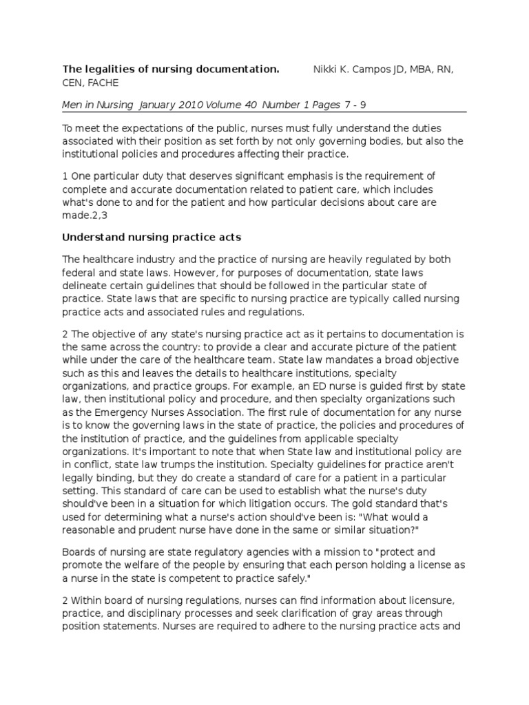 Nursing Documentation Guidelines