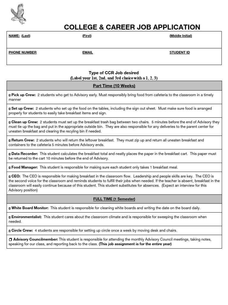 College & Career Job Application | PDF | Classroom | Further Education