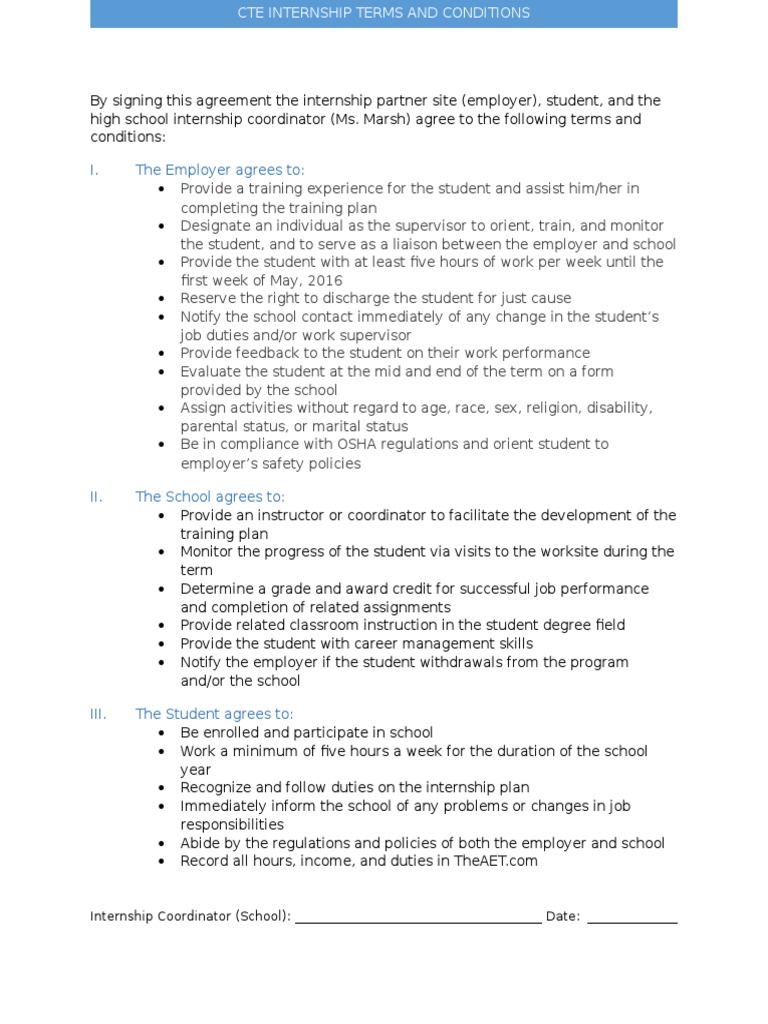 Cte Internship Contract | PDF