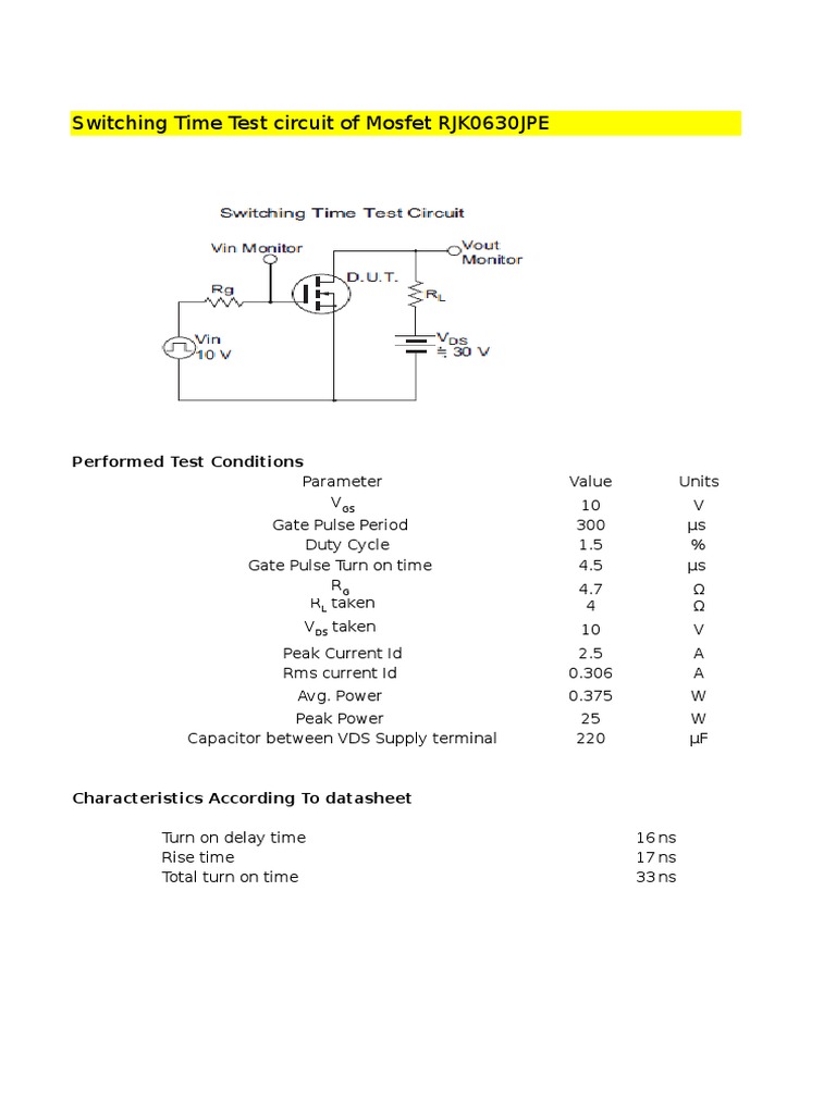 Switching Time Test Circuit of Mosfet RJK0630JPE | PDF
