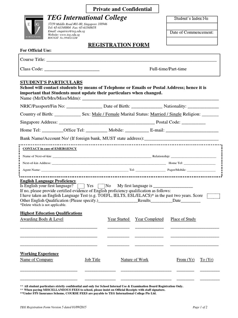 2.teg Registration Form V5 Dated 01092015 | PDF | Fee | Academic Term
