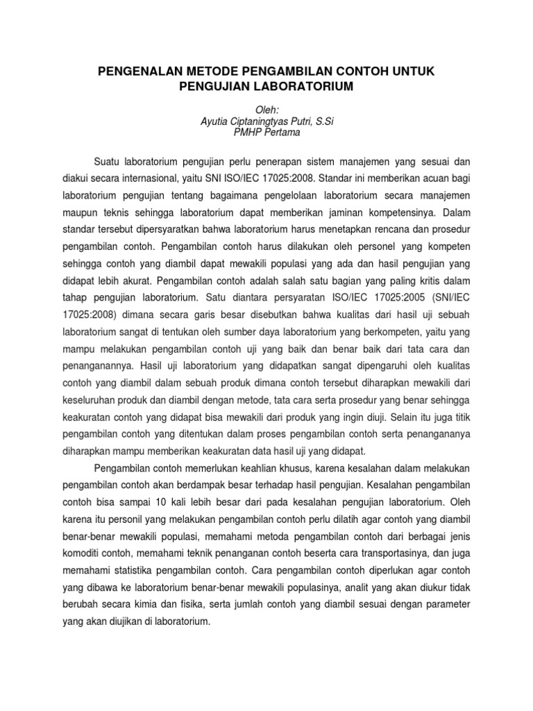 Pengenalan Metode Pengambilan Contoh Untuk Pengujian Laboratorium | PDF