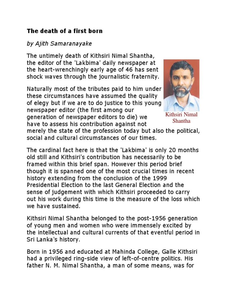 The Death of A First Born | PDF