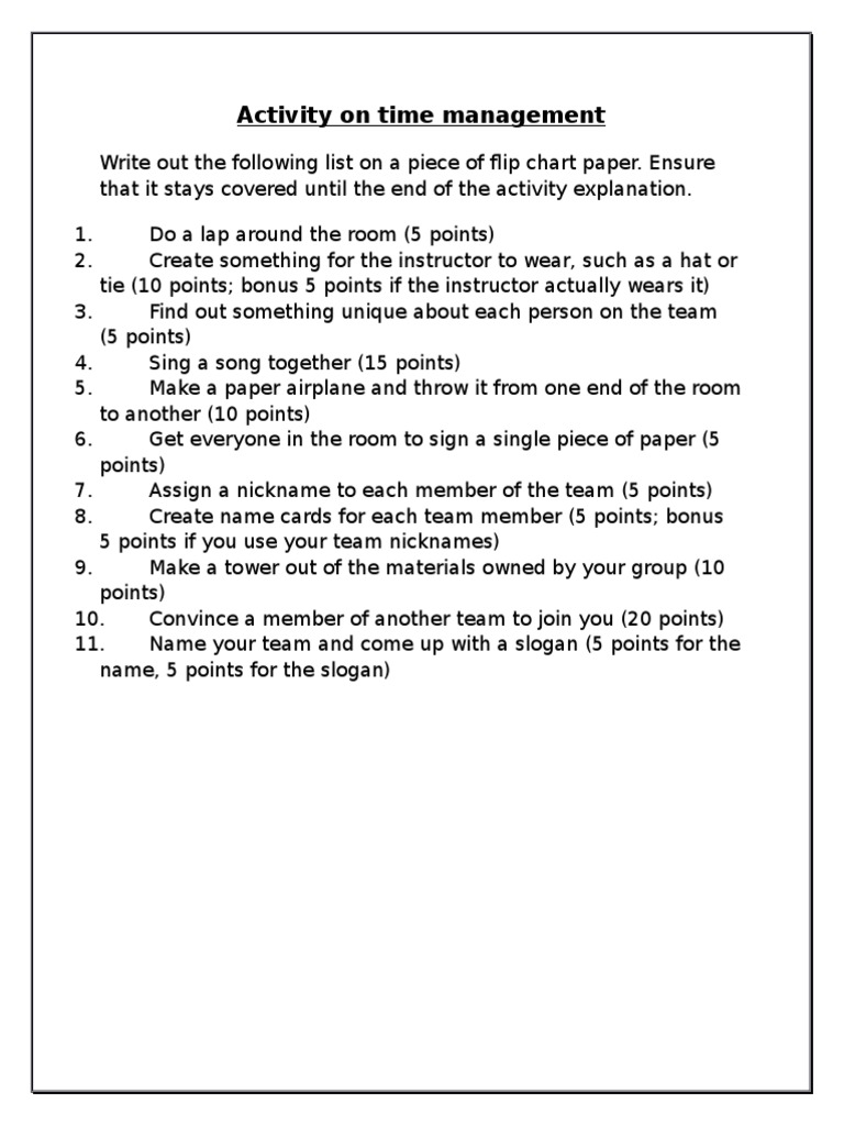 Time Management Team Building Activities | PDF