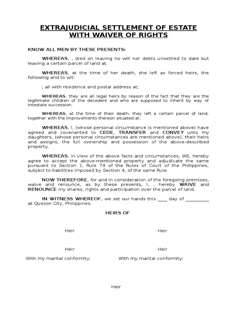 Ejse With Waiver | PDF | Inheritance | Civil Law (Common Law)