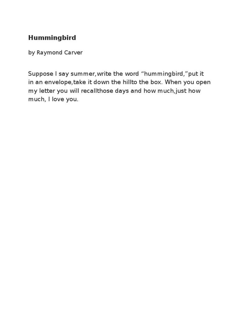 Hummingbird Poem by Raymond Carver | PDF | Poetry