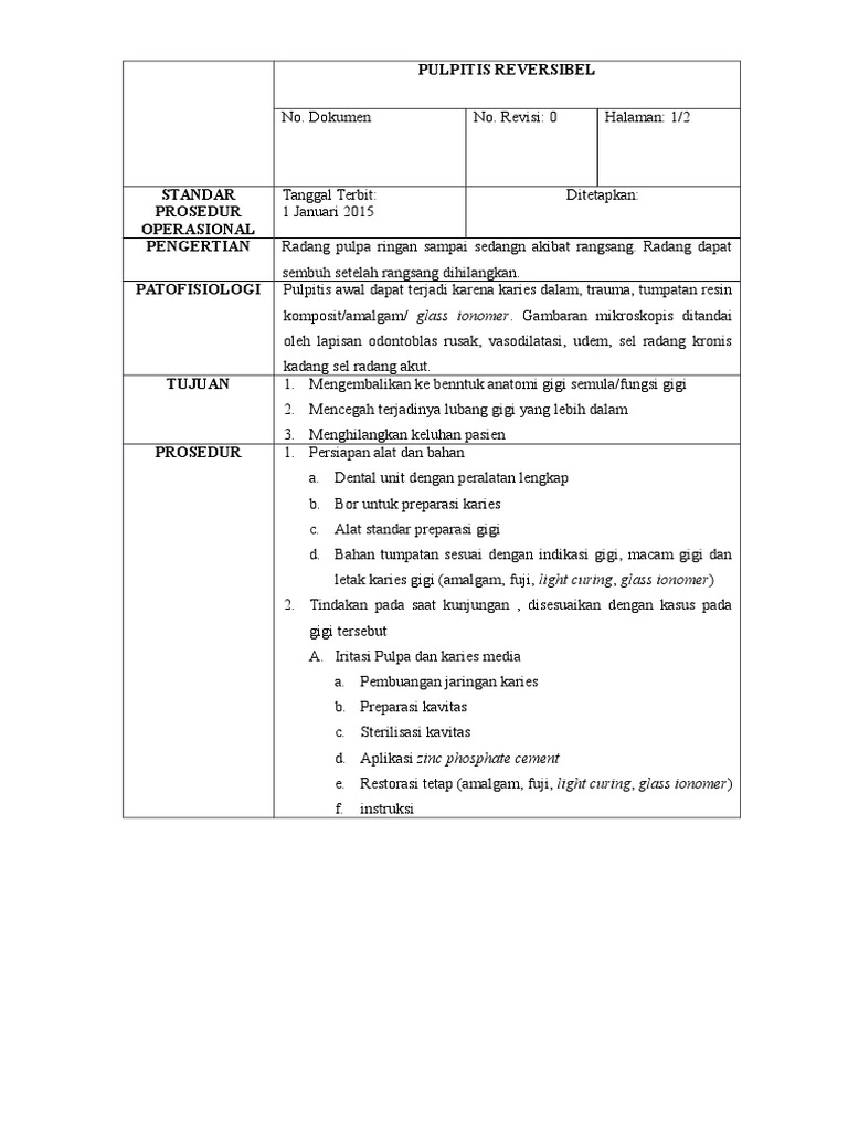 Sop Pulpitis Reversibel | PDF