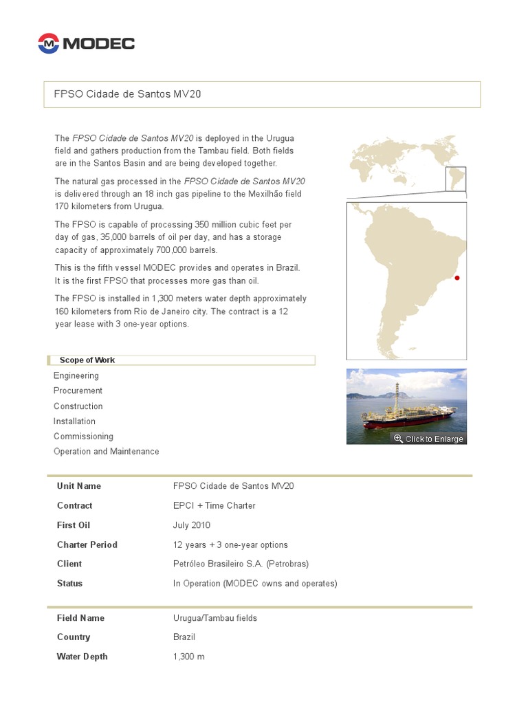 Fpso Cidade de Santos Mv20 - Modec Fpso - Fso Project | PDF | Finance ...