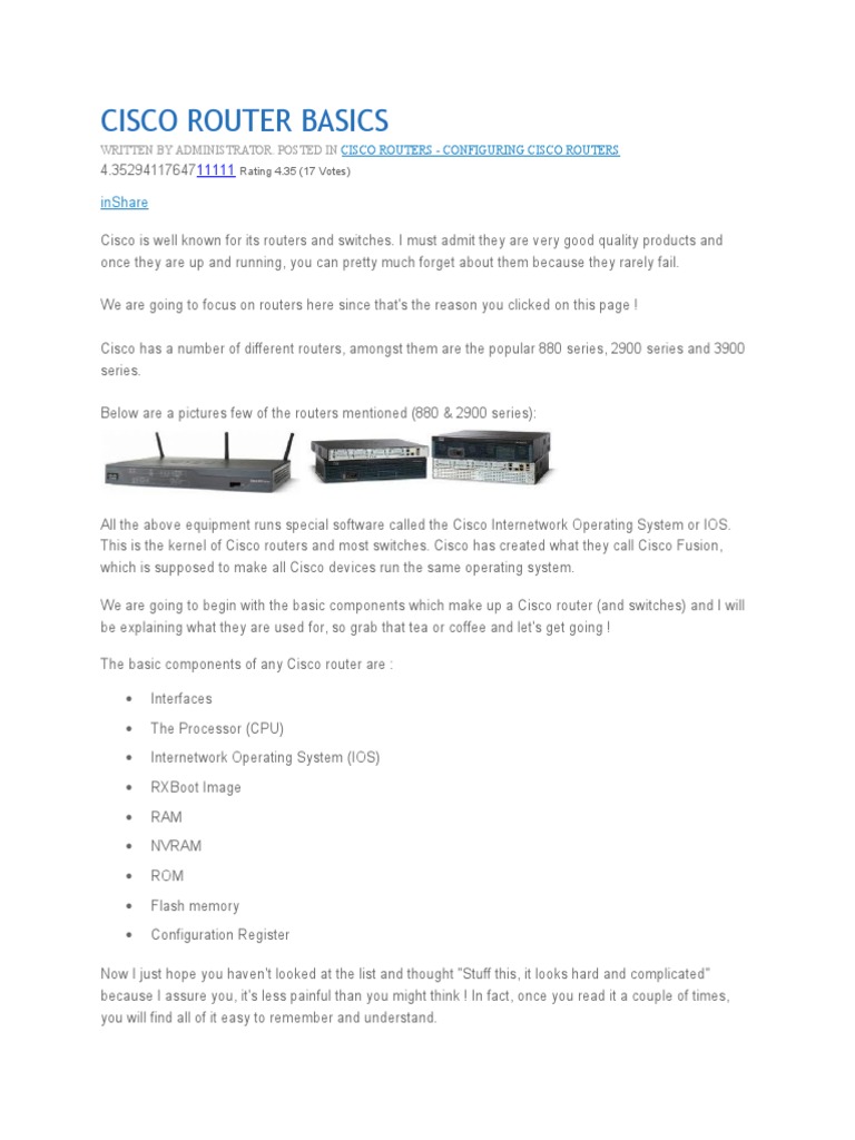 Cisco Router Basics: Inshare | PDF | Read Only Memory | Booting