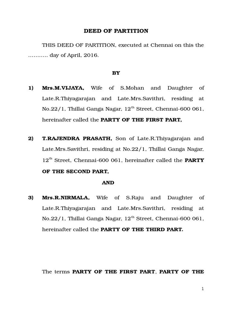 Deed of Partition | PDF | Deed | Property Law