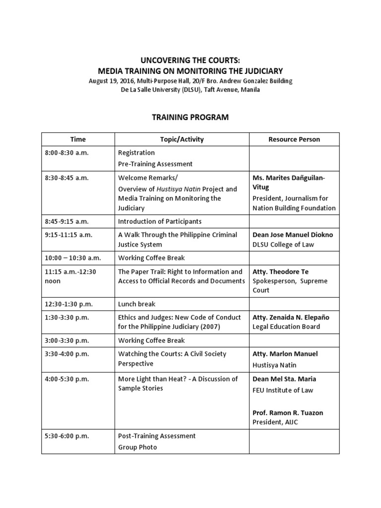 MediaTraining Program of Activities 13july2016 | PDF