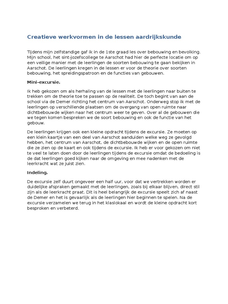 Creatieve Werkvormen in de Lessen Aardrijkskunde | PDF