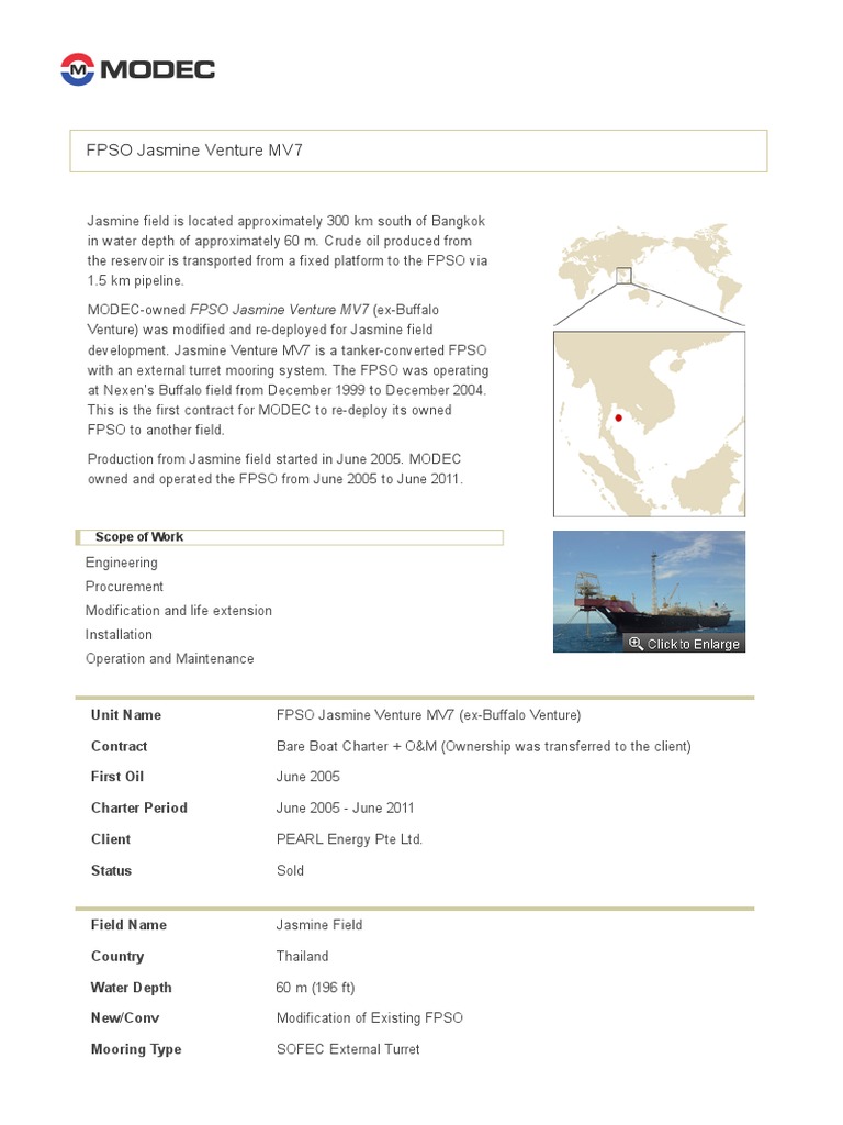 Fpso Jasmine Venture Mv7 - Modec Fpso - Fso Project | PDF | Fuel Production | Petroleum