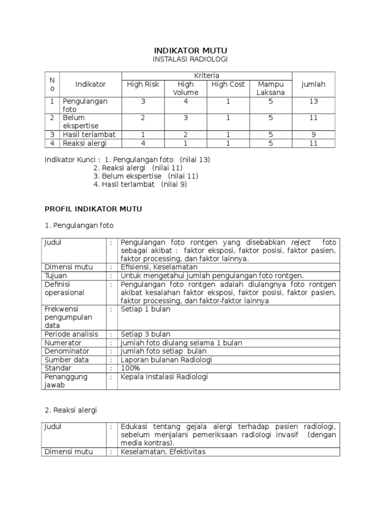 Indikator Mutu 2 Radiologi | PDF