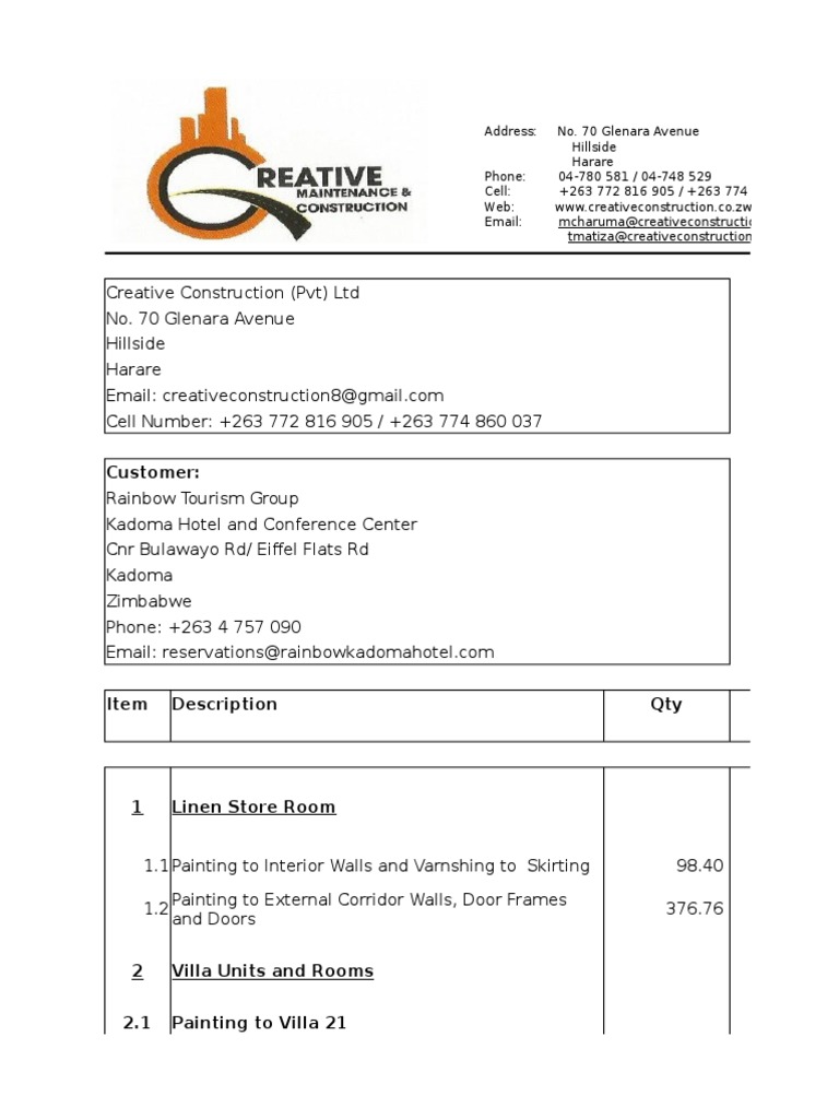 Quotation and Invoice Template | PDF | Door | Wall