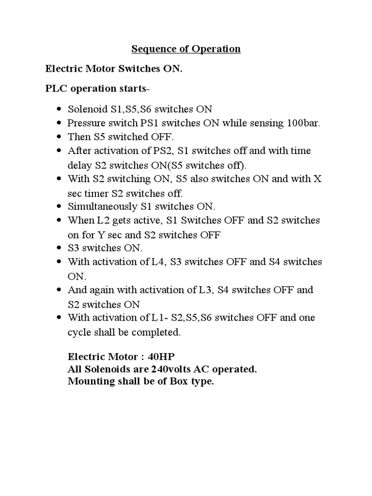 Operating Sequence for Electric Motor | PDF | Cooking, Food & Wine ...