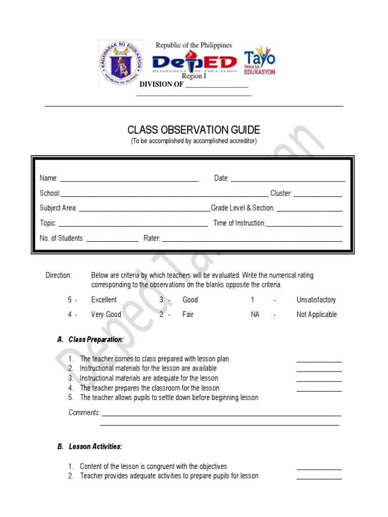 Class Observation Guide PDF | PDF | Teachers | Classroom Management