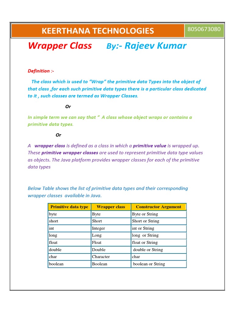 Wrapper Class Pdf Data Type Constructor Object Oriented Programming