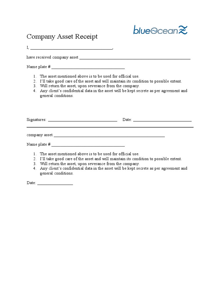 Company Asset Receipt Acknowledgment | PDF