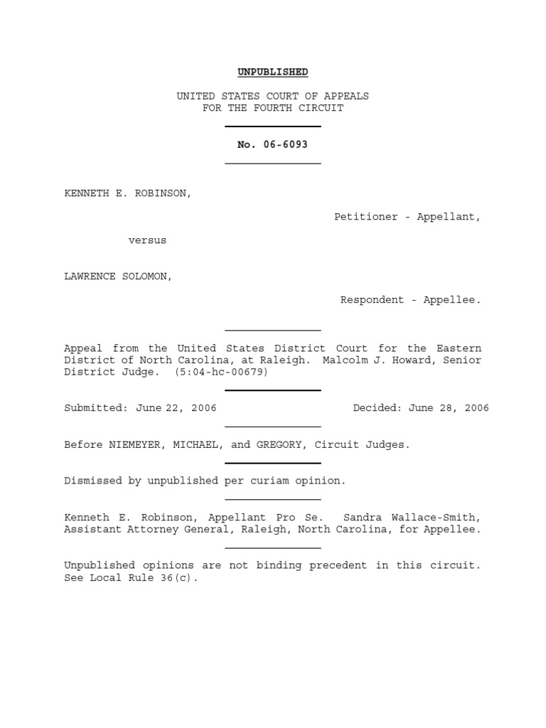 Robinson v. Solomon, 4th Cir. (2006) | PDF