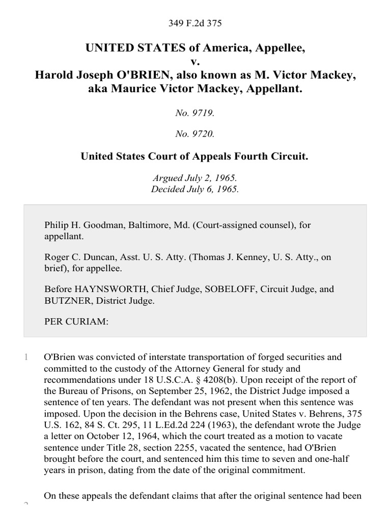 United States v. Harold Joseph O'brien, Also Known As M. Victor MacKey ...