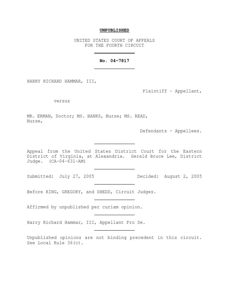 Hammar v. Mr. Erman, 4th Cir. (2005) | PDF | Social Science | Law