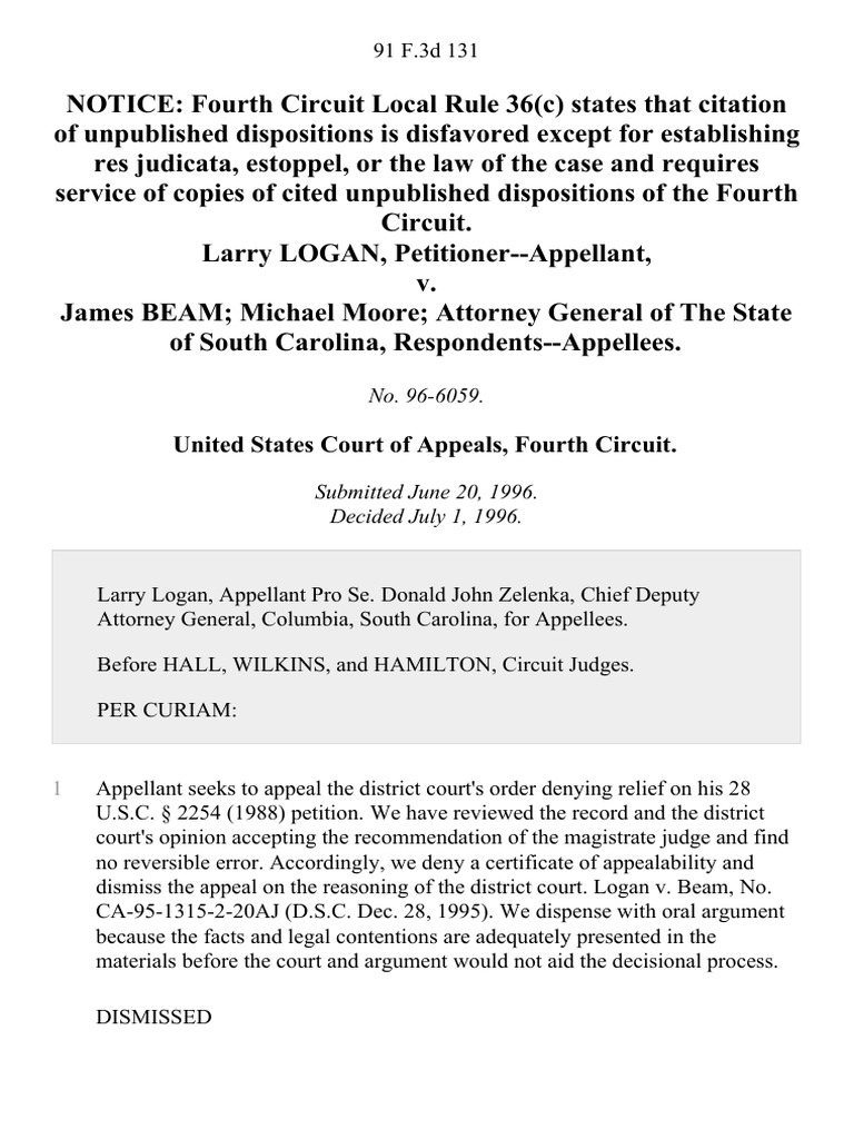 Larry Logan v. James Beam Michael Moore Attorney General of The State ...