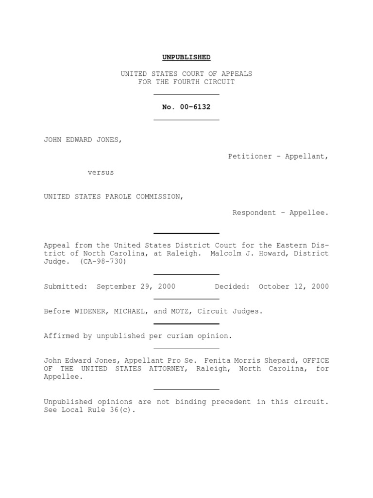 Jones v. US Parole Comm, 4th Cir. (2000) | PDF