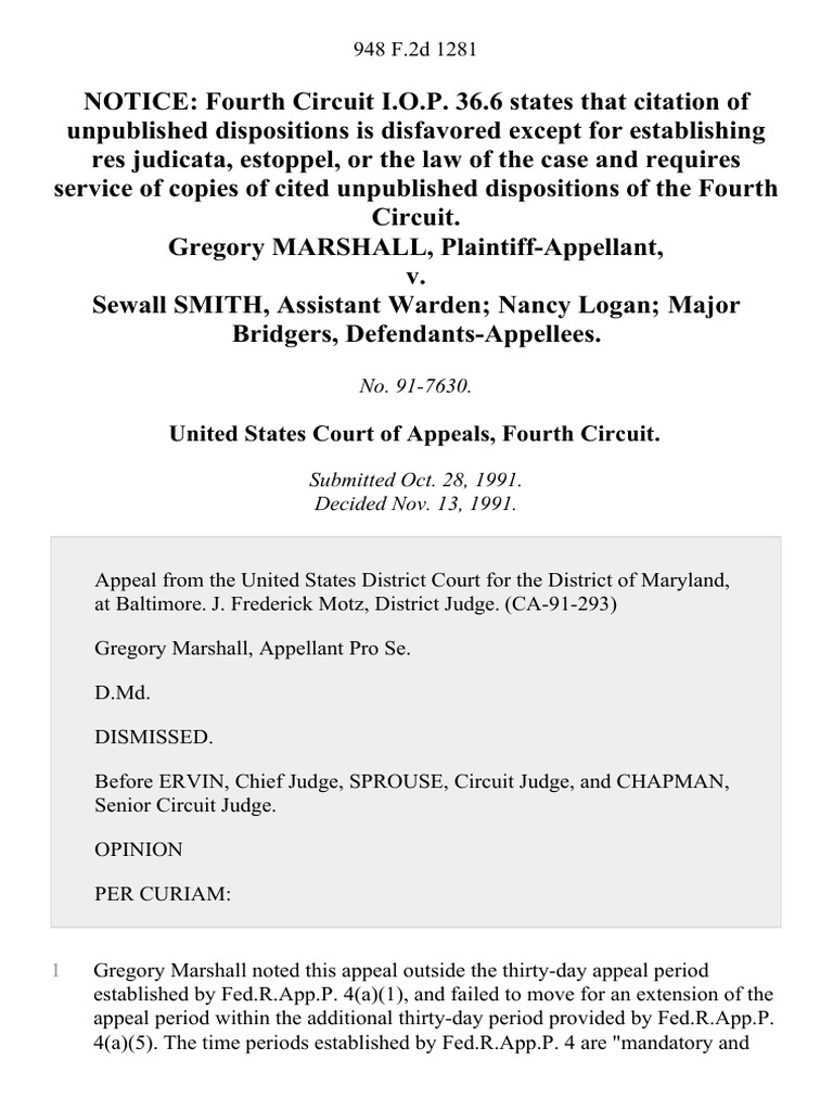Gregory Marshall v. Sewall Smith, Assistant Warden Nancy Logan Major ...