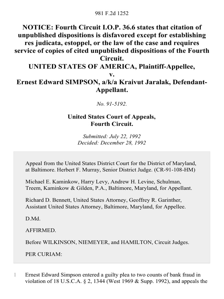 United States v. Ernest Edward Simpson, A/K/A Kraivut Jaralak, 981 F.2d ...