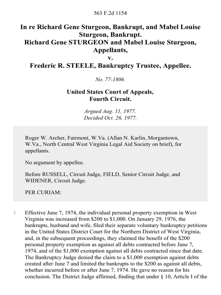 In Re Richard Gene Sturgeon, Bankrupt, and Mabel Louise Sturgeon ...