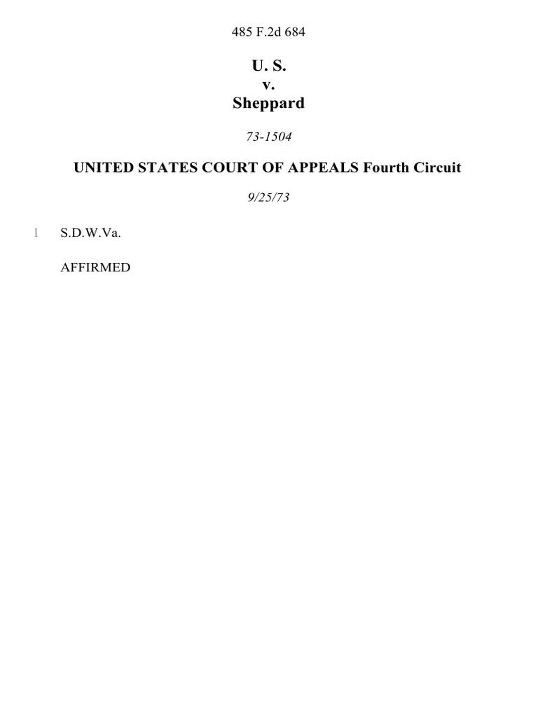 United States v. Sheppard, 485 F.2d 684, 4th Cir. (1973) | PDF